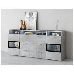 Sideboard Inosign "Sarah mix" Sideboards grau (beton-optik) Breite 182 cm, Türen mit Glaseinsatz