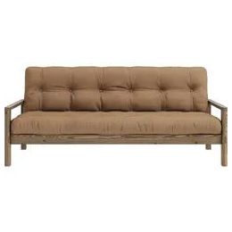 Schlafsofa KARUP DESIGN "KNOB" Sofas Gr. B/H/T: 205cm x 79cm x 95cm, gleichschenklig, Carob Brown lackiert, braun (mocca) mit Futonmatratze, verschiedene Farben, FSC-zertifiziert, Kiefer