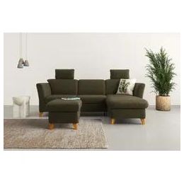 Ecksofa Home Affaire "Trelleborg L-Form" Sofas Gr. B/H/T: 249cm x 86cm x 162cm, Struktur, Recamiere rechts, mit Bettfunktion-mit Bettkasten, grün (olive) Federkern-Polsterung, wahlweise mit Bettfunktion und Bettkasten