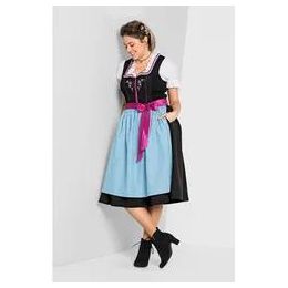 Dirndl sheego "Große Größen" Gr. 46, Normalgrößen, bunt (schwarz, türkis) Damen Kleider mit Schürze und Bluse 3tlg.