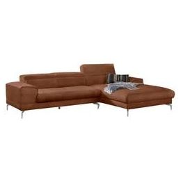 Ecksofa W.Schillig "piedroo, Designsofa mit tollem Sitzkomfort, bequem und elegant, L-Form", braun (copper r66), B:303cm H:70cm T:193cm, Chenille-Flachgewebe R66 (85% Polyester, 15% Nylon), Sofas, Kopfteilverstellung, wahlweise mit Sitztiefenverstellung, Breite 303cm