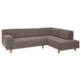 Ecksofa Tom Tailor HOME "NORDIC PURE" Sofas Gr. B/H/T: 249cm x 77cm x 181cm, Vintage Webstoff TUS, Ottomane rechts, braun (brown tus 4) mit Ottomane, im Retrolook, Füße Buche natur