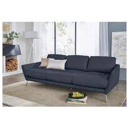 Big-Sofa W.Schillig "softy" Sofas Gr. B/H/T: 254cm x 79cm x 113cm, Longlife Xtra-Leder Z59, blau (blau z59) mit dekorativer Heftung im Sitz, Füße Chrom glänzend