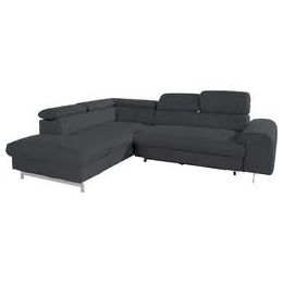 Ecksofa COTTA "Chef L-Form" Sofas Gr. B/H/T: 262cm x 72cm x 206cm, Struktur, Ottomane links, mit Kopfteilverstellung-mit Bettfunktion und Bettkasten, schwarz mit Kopfteilverstellung, wahlweise Bettfunktion