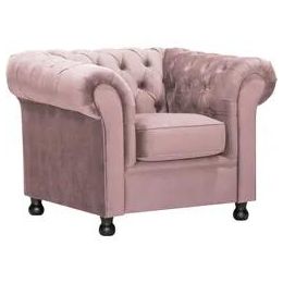 Sessel Home Affaire "Chesterfield Home" Gr. Samtvelours, Knopfheftung und Steppung im Rücken, B/H/T: 108cm x 75cm x 90cm, rosa (altrosa) Chesterfield Sessel mit edler Knopfheftung und typischen Armlehnen