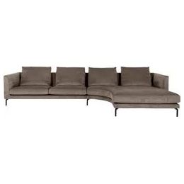 Ecksofa furninova "Megasofa und Polstertraum, Designmöbel mit erstklassigem Sitzkomfort" Sofas Gr. B/H/T: 371 cm x 80 cm x 177 cm, Velours, Recamiere rechts, ohne Bettfunktion, braun (earth) mit abgerundetem Longchair, im skandinavischen Design