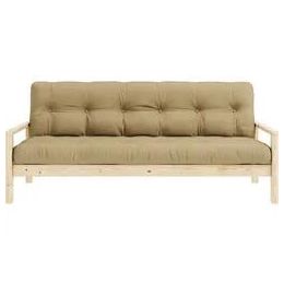 Schlafsofa KARUP DESIGN "KNOB" Sofas Gr. B/H/T: 205cm x 79cm x 95cm, gleichschenklig, Klar lackiert, beige (wheat beige) mit Futonmatratze, verschiedene Farben, FSC-zertifiziert, Kiefer