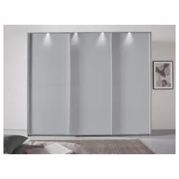 Schwebetürenschrank Rauch "Oteli" Schränke Gr. B/H/T: 278 cm x 233 cm x 68 cm, mit Beleuchtung, 3 St., grau (seidengrau) inkl. Passepartout optional mit Beleuchtung