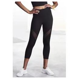 Caprileggings Lascana ACTIVE Gr. M (40/42), N-Gr, schwarz, Damen, Obermaterial: 75% Polyester, 25% Elasthan. Netz: 90% Polyester, 10% Elasthan, unifarben, Mesh, Hosen, mit kleiner Raffung, Loungewear