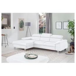 Ecksofa COTTA "Komaris L-Form" Sofas Gr. B/H/T: 244cm x 72cm x 166cm, Kunstleder SOFTLUX, Recamiere links, ohne Bettfunktion-ohne Bettkasten-ohne RGB-LED-Beleuchtung, weiß mit Kopfteilverstellung, wahlweise Bettfunktion,Stauraum & Beleuchtung