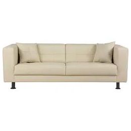 3-Sitzer Inosign "Bengo" Sofas Gr. B/H/T: 202cm x 68cm x 88cm, Kunstleder, beige (creme) mit Steppung im Sitz- und Rückenbereich, incl. Zierkissen