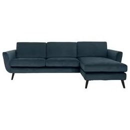 Ecksofa furninova "Smile mit tollem Sitzkomfort, elegant und bequem, L-Form" Sofas Gr. B/H/T: 274cm x 85cm x 156cm, Velours, Recamiere rechts, ohne Bettfunktion, blau (petrol) im skandinavischen Design, hoher Fuß