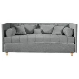 Schlafsofa Alina "Kona" Sofas Gr. B/H/T: 201cm x 90,5cm x 91cm, Struktur fein TCM, grau (hellgrau tcm 39) 7-Zonen Taschenfederkernmatratze, Zierkissen-Set und Schlummerrollen