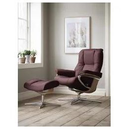 Relaxsessel stressless "Mayfair" Sessel Gr. Leder BATICK, Cross Base Eiche, Relaxfunktion-Drehfunktion-PlusTMSystem-Gleitsystem-BalanceAdaptTM, B/H/T: 79cm x 102cm x 73cm, rot (bordeaux batick) mit Cross Base, Größe S, M & L, Holzakzent Eiche