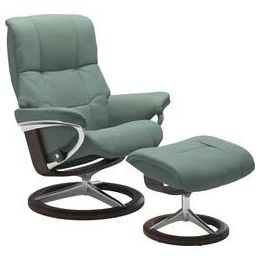 Relaxsessel stressless "Mayfair" Sessel Gr. Leder PALOMA, Signature Base Braun, Relaxfunktion-Drehfunktion-PlusTMSystem-Gleitsystem-BalanceAdaptTM, B/H/T: 79cm x 102cm x 73cm, grün (aqua paloma) mit Hocker, Signature Base, Größe S, M & L, Gestell Braun