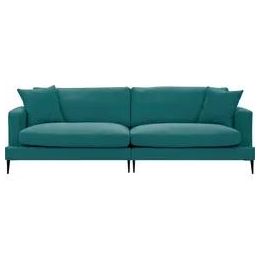 3-Sitzer LEONIQUE "Cozy" Sofas Gr. B/H/T: 211cm x 80cm x 97cm, Strukturstoff, blau (petrol) mit losen Kissen und Metallbeinen