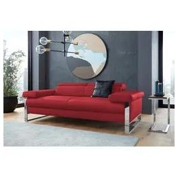 2-Sitzer W.Schillig "finn" Sofas Gr. B/H/T: 210cm x 71cm x 106cm, Longlife Xtra-Leder Z59, mit Kopfteilverstellung-ohne Sitztiefenverstellung, rot (ruby z59) German Design Award 2016, Fußgestell Chrom glänzend, Breite 210 cm