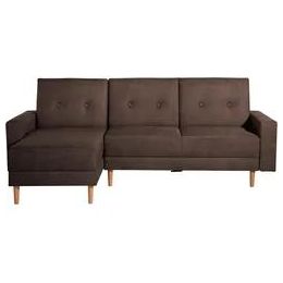 Ecksofa Max Winzer "Just Chill" Sofas Gr. B/H/T: 230cm x 93cm x 152cm, Samtvelours 20442, Recamiere beidseitig montierbar, braun Schlafsofa mit Recamiere, Rückenverstellung, inklusive Stauraumhocker