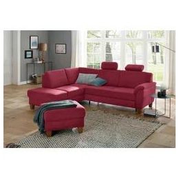 Ecksofa Home Affaire "Alta L-Form" Sofas Gr. B/H/T: 250cm x 89cm x 201cm, Luxus-Microfaser ALTARA NUBUCK, Ottomane links, ohne Bettfunktion-ohne Stauraum, rot (bordeaux) mit Federkern und Kontrastnaht, Füße Buche eichefarben