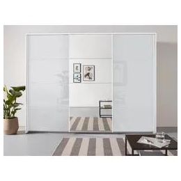 Schwebetürenschrank Rauch "Oteli" Schränke Gr. B/H/T: 278cm x 233cm x 68cm, ohne Beleuchtung, 3 St., weiß (weiß/hochglanz weiß) mit Mittelspiegel und Passepartout optional Beleuchtung