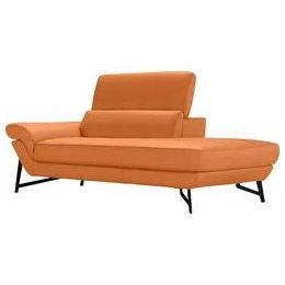 Ottomane Egoitaliano "Narcisa, Designsofa" Sofas Gr. B/H/T: 174cm x 96cm x 110cm, Leder BULL, Ottomane rechts, orange mit verstellbarer Kopfstütze, Solitärmöbel als Blickfang