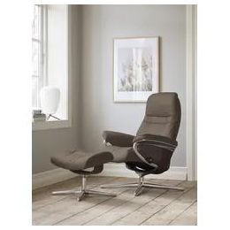 Relaxsessel stressless "Sunrise" Sessel Gr. Leder BATICK, Cross Base Braun, Relaxfunktion-Drehfunktion-PlusTMSystem-Gleitsystem-BalanceAdaptTM, B/H/T: 92 cm x 105 cm x 80 cm, braun (mole batick) mit Cross Base, Größe S, M & L, Holzakzent Braun