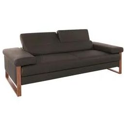 2,5-Sitzer W.Schillig "finn" Sofas Gr. B/H/T: 230 cm x 71 cm x 106 cm, Longlife Xtra-Leder Z59, mit Kopfteilverstellung-ohne Sitztiefenverstellung, braun (braun z59) German Design Award 2016, Fußgestell Nussbaum natur, Breite 230 cm