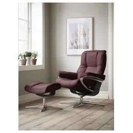 Relaxsessel stressless "Mayfair", rot (bordeaux batick), B:79cm H:102cm T:73cm, Leder BATICK: BATICK ist ein leicht korrigiertes, durchgefärbtes und genarbtes Möbelleder, bei dem die meisten Unebenheiten und Spuren in der Regel entfernt wurden., Sessel, mit Cross Base, Größe S, M & L, Holzakzent Schwarz