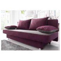 Schlafsofa Collection AB "P-Ulla" Sofas Gr. B/H/T: 187cm x 74cm x 87cm, Microfaser PRIMABELLE-Struktur, lila (brombeer, grau) inkl. Bettfunktion, Bettkasten und Zierkissen