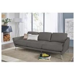 Big-Sofa W.Schillig "softy" Sofas Gr. B/H/T: 254cm x 79cm x 113cm, Chenille-Flachgewebe R66, grau (grau r66) mit dekorativer Heftung im Sitz, Füße Chrom glänzend