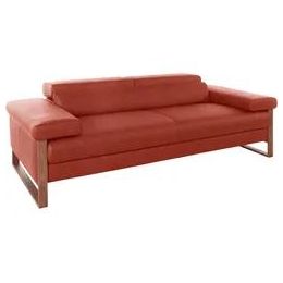 2,5-Sitzer W.Schillig "finn" Sofas Gr. B/H/T: 230cm x 71cm x 106cm, Stoff S37, ohne Kopfteilverstellung-mit motorischer Sitztiefenverstellung, rot (marsala s37) German Design Award 2016, Fußgestell Nussbaum natur, Breite 230 cm