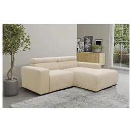 Ecksofa DOMO collection "Brandon kleine Ausführung B/T/H: 214/100/80 cm" Sofas Gr. B/H/T: 214cm x 80cm x 175cm, Cord, Recamiere rechts, ohne Sitztiefenverstellung, mit Nierenkissen, beige (creme) Mit Kopfteilverstellung, auch in Leder und Cord, L-Form