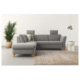 Ecksofa Home Affaire "Trelleborg L-Form" Sofas Gr. B/H/T: 252cm x 86cm x 213cm, Struktur fein, Ottomane links, ohne Bettfunktion-ohne Stauraum, grau Federkern-Polsterung, wahlweise mit Bettfunktion und Stauraum