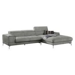 Ecksofa W.Schillig "piedroo" Sofas Gr. B/H/T: 303cm x 70cm x 193cm, Stoff S37, Longchair rechts, mit Kopfteilverstellung-ohne Sitztiefenverstellung, grau (grey s37) Kopfteilverstellung, wahlweise mit Sitztiefenverstellung, Breite 303cm