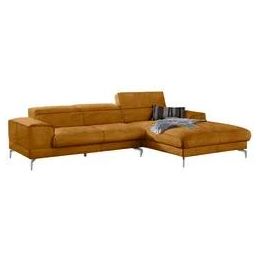 Ecksofa W.Schillig "piedroo" Sofas Gr. B/H/T: 303cm x 70cm x 193cm, Stoff S37, Longchair rechts, mit Kopfteilverstellung-ohne Sitztiefenverstellung, gelb (brandy s37) Kopfteilverstellung, wahlweise mit Sitztiefenverstellung, Breite 303cm