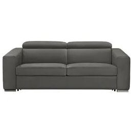 Schlafsofa Egoitaliano "Cabiria, Design und super Sitz- Liegekomfort" Sofas Gr. B/H/T: 226 cm x 97 cm x 103 cm, Luxus-Microfaser Lederoptik, grau (smoke) Sofa inkl. Schlaffunktion, Kopfteile verstellbar, mit Metallfüßen