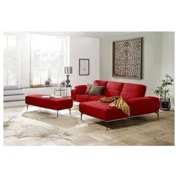 Ecksofa W.Schillig "run" Sofas Gr. B/H/T: 299cm x 88cm x 178cm, ROHLEDER Jacquard-Flachgewebe Q2 W60, Recamiere rechts, mit Sitztiefenverstellung, rot (rot w60) mit Holzsockel, Füße in Bronze pulverbeschichtet, Breite 299 cm