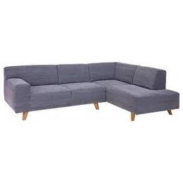 Ecksofa Tom Tailor HOME "NORDIC PURE" Sofas Gr. B/H/T: 249cm x 77cm x 181cm, Vintage Webstoff TUS, Ottomane rechts, grau (prune tus 18) mit Ottomane, im Retrolook, Füße Buche natur