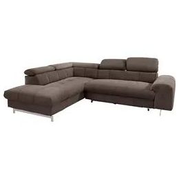 Ecksofa COTTA "Chef L-Form" Sofas Gr. B/H/T: 262cm x 72cm x 206cm, Chenille, Ottomane links, mit Kopfteilverstellung-ohne Bettfunktion und Bettkasten, braun (espresso) mit Kopfteilverstellung, wahlweise Bettfunktion