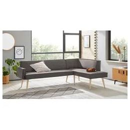 Eckbank exxpo - SOFA FASHION "Lungo, moderne Kedernaht, bequem und elegant, hoher Holzfuß" Sitzbänke Gr. B/H/T: 158cm x 84cm x 239cm, Webstoff, langer Schenkel links, grau (grey melange) hochwertige Detailverarbeitung, frei im Raum stellbar