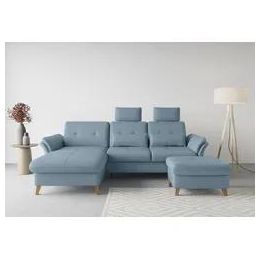 Sit & More Ecksofa SIT & MORE "Göteborg" Sofas Gr. B/H/T: 268cm x 90cm x 176cm, Flachgewebe AMSTERDAM, Recamiere links, mit Bettfunktion-mit Bettkasten, blau (eisblau) Sitztiefenverstellung und Federkern, wahlweise mit Bettfunktion