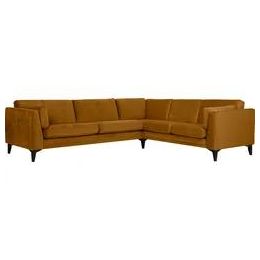 Ecksofa furninova "Avignon" Sofas Gr. B/H/T: 283 cm x 78 cm x 237 cm, Velours, langer Schenkel links, ohne Bettfunktion, gelb (mustard) inklusive 2 Armlehnkissen, im skandinavischen Design