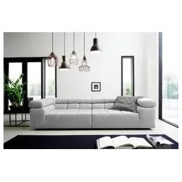 Big-Sofa Inosign "Ancona B/T/H: 290/110/70 cm" Sofas Gr. B/H/T: 290cm x 70cm x 110cm, Struktur, Recamiere links, ohne Sitzvorzug, grau (hellgrau) auffällige Steppung, inkl. 2 Zierkissen und verstellbaren Kopfstützen