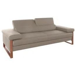 2,5-Sitzer W.Schillig "finn" Sofas Gr. B/H/T: 230cm x 71cm x 106cm, Longlife Xtra-Leder Z59, mit Kopfteilverstellung-ohne Sitztiefenverstellung, braun (stone z59) German Design Award 2016, Fußgestell Nussbaum natur, Breite 230 cm