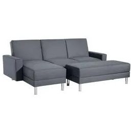 Schlafsofa Max Winzer "Just Fresh modernes kubisches Sofa, Rückenverstellung für Sitzkomfort" Sofas Gr. B/H/T: 230cm x 93cm x 152cm, Strukturgewebe 16523, Recamiere beidseitig montierbar, ohne Hocker, blau (denim) Recamiere links oder rechts montierbar, elegante Metallfüße