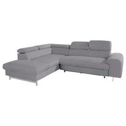 Ecksofa COTTA "Chef L-Form" Sofas Gr. B/H/T: 262cm x 72cm x 206cm, Struktur, Ottomane links, mit Kopfteilverstellung-mit Bettfunktion und Bettkasten, grau mit Kopfteilverstellung, wahlweise Bettfunktion