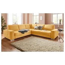 Sit & More Ecksofa SIT & MORE "Santorini L-Form" Sofas Gr. B/H/T: 276cm x 82cm x 271cm, Luxus-Microfaser, langer Schenkel rechts, mit Sitztiefenverstellung, gelb (senf) mit Federkern und Sitztiefenverstellung, wahlweise Bettfunktion