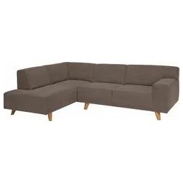 Ecksofa Tom Tailor HOME "NORDIC PURE" Sofas Gr. B/H/T: 249cm x 77cm x 181cm, Samtstoff STC, Ottomane links, braun (wood stc 4) mit Ottomane, im Retrolook, Füße Buche natur