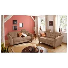 2-Sitzer Home Affaire "Trondheim", braun, B:163cm H:89cm T:90cm, Luxus-Microfaser Lederoptik (100% Polyester), Struktur weich ( 97% Polyester, 3% Baumwolle), Luxus-Microfaser ALTARA NUBUCK (100% Polyester), Sofas, mit Federkern, Knopfheftung im Rücken