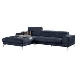 Ecksofa W.Schillig "piedroo" Sofas Gr. B/H/T: 303cm x 70cm x 193cm, Stoff S37, Longchair links, mit Kopfteilverstellung-ohne Sitztiefenverstellung, blau (dark blue s37) Kopfteilverstellung, wahlweise mit Sitztiefenverstellung, Breite 303cm